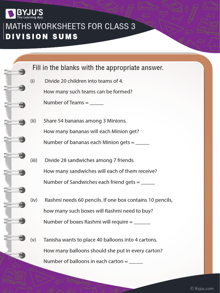 Division Worksheet for Class 3 Answers | PDF