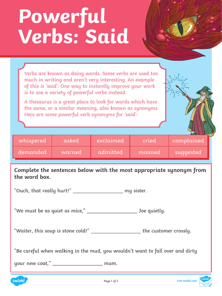 t2-e-1434-powerful-verb-worksheet-said_ver_1 | PDF