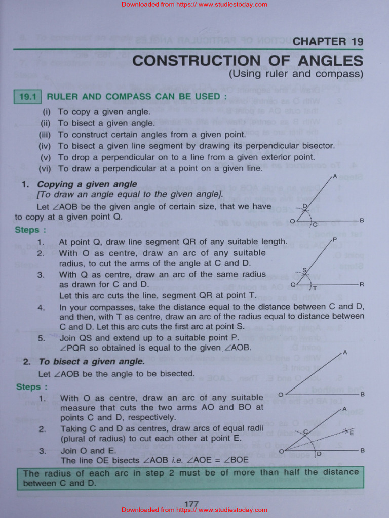 ICSE Class 6 Maths Chapter 19 Construction of Angles | PDF