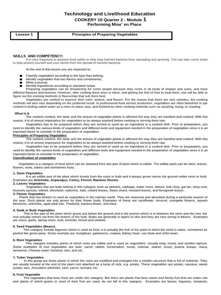 Quarter 2 Module 1 Lesson 1 4 | PDF | Vegetables | Foods