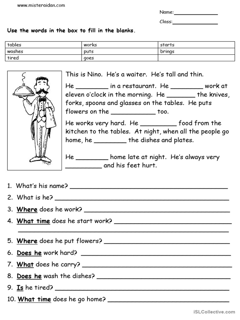Nino The Waiter - Reading Comprehension | PDF