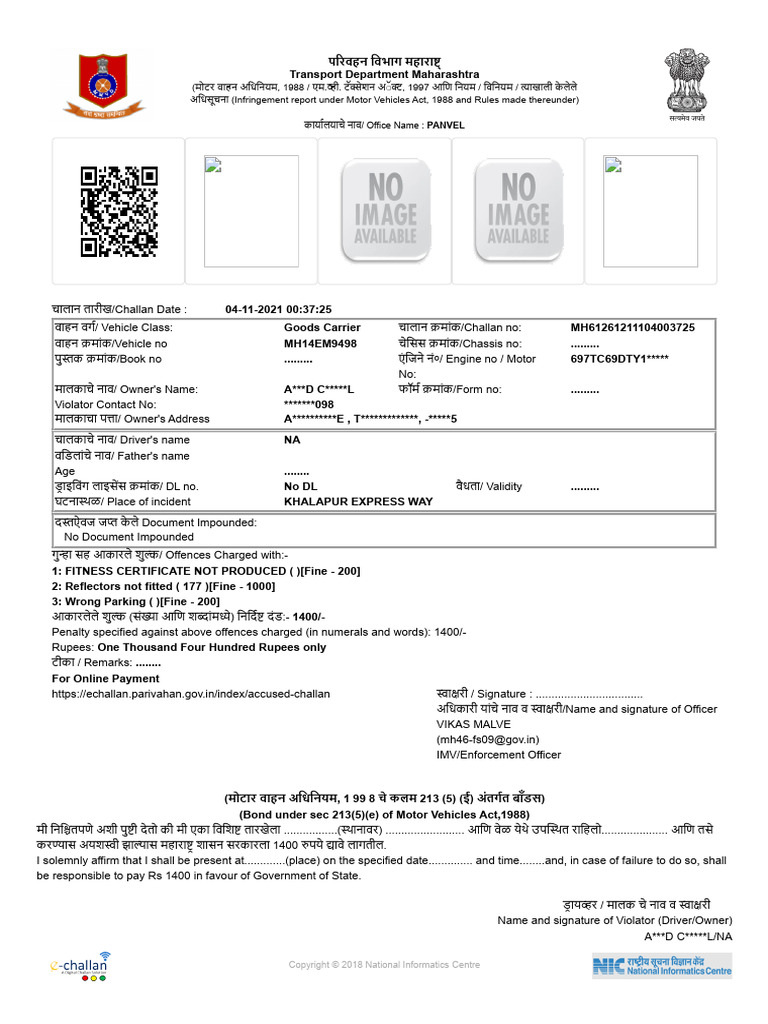 (, 1988 / - ., 1997 / / (Infringement Report Under Motor Vehicles Act ...