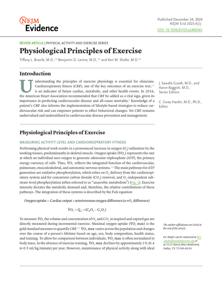 NEJM Evidence - Physiological Principles of Exercise (Brazile Et Al ...