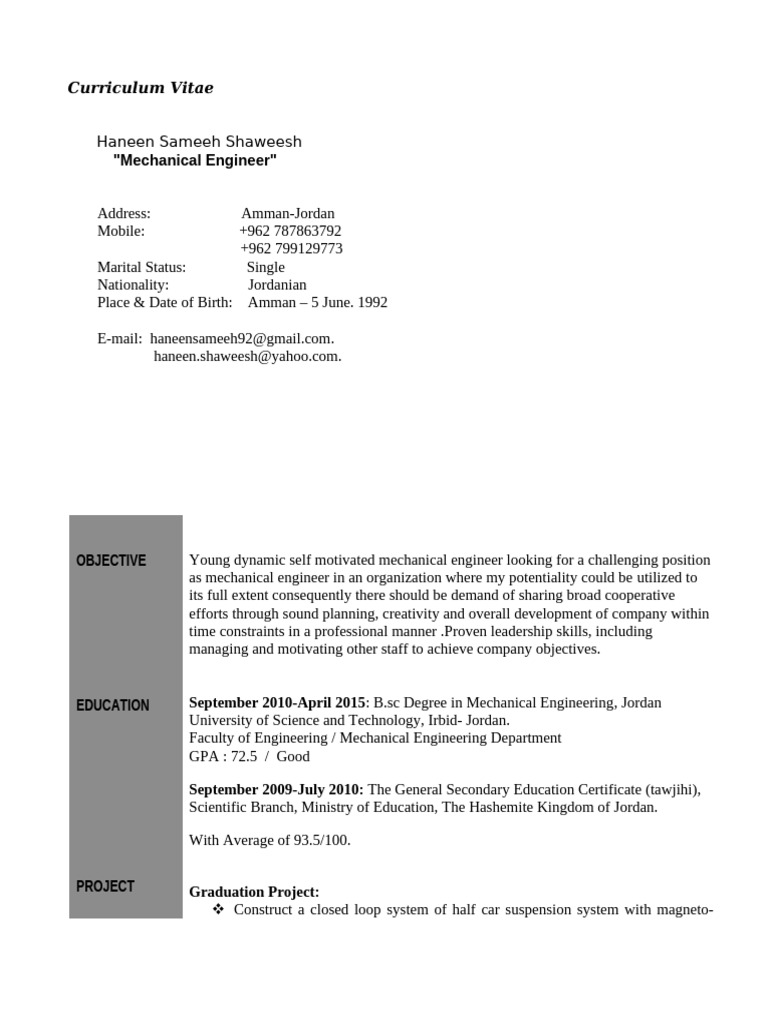 Mechanical Engineer Cv | PDF | Engineering | Mechanical Engineering