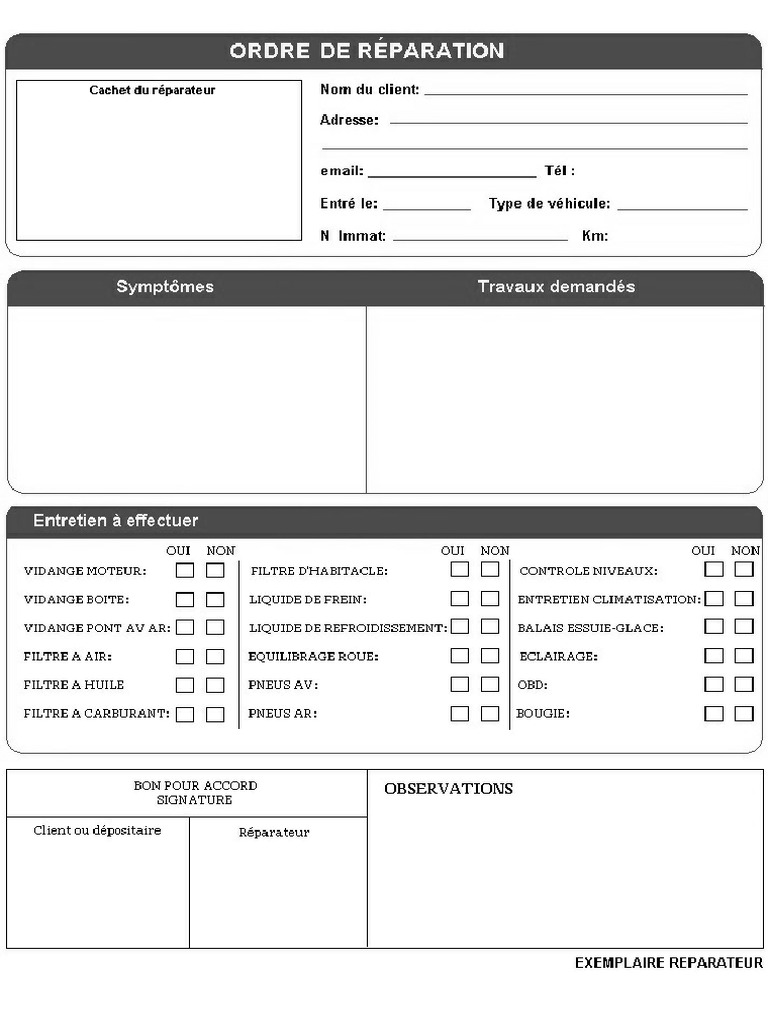 Ordre de réparation 1.1 | PDF
