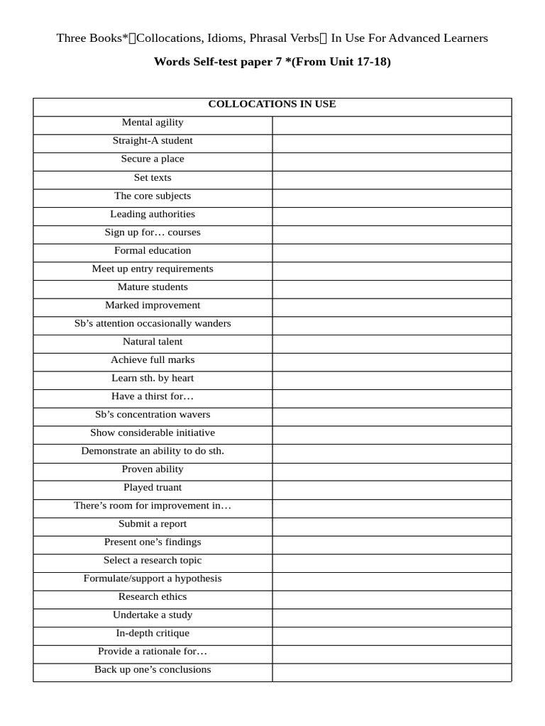 (Unit 17-18) Three Books in Use (Collocations, Idioms and Phrasal Verbs ...