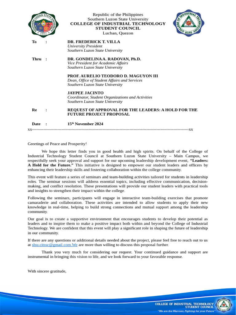 APPROVAL LETTER | PDF | Team Building | Leadership