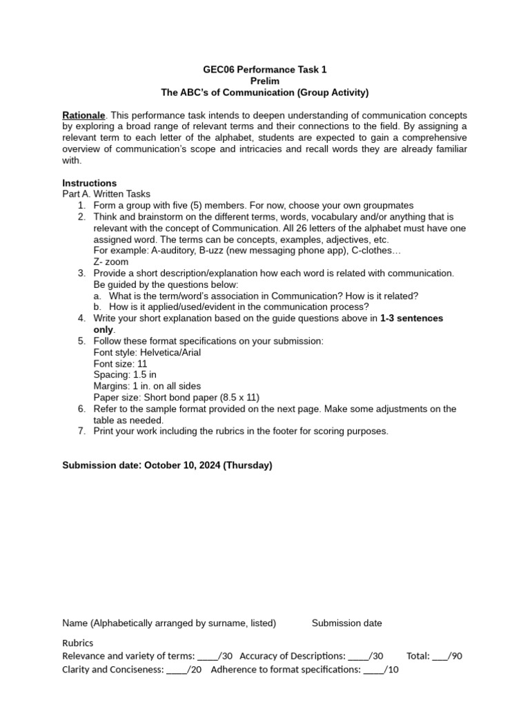 GEC06-Performance-Task-1_ABCs-of-Communication | PDF | Communication ...