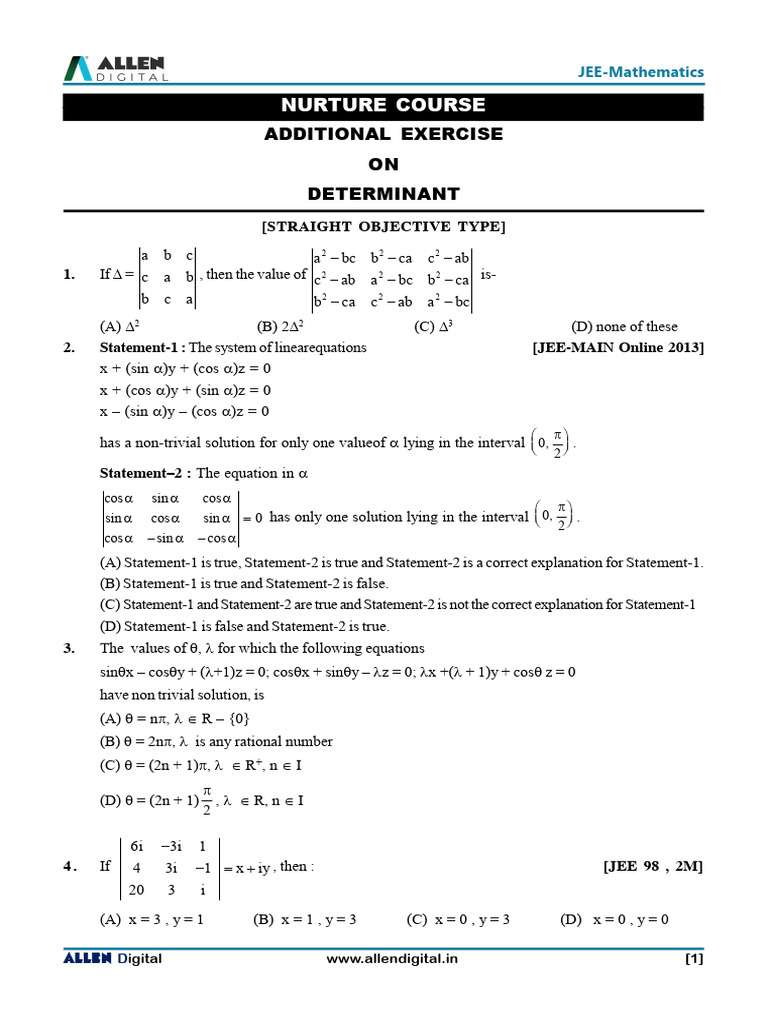 Additional Exercise (Determinant) | PDF | Mathematics | Mathematical ... Additional Exercise (Determinant) | PDF | Mathematics | Mathematical ...
