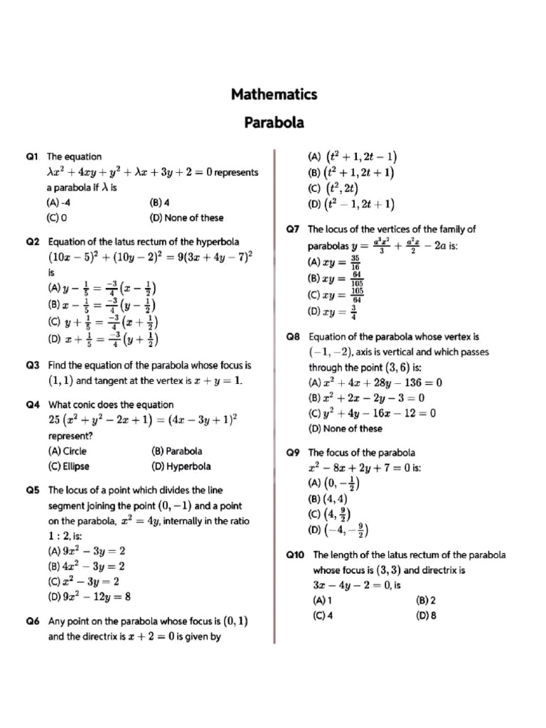 Jee Parabola Dpp-01 | PDF | Elementary Geometry | Manifold