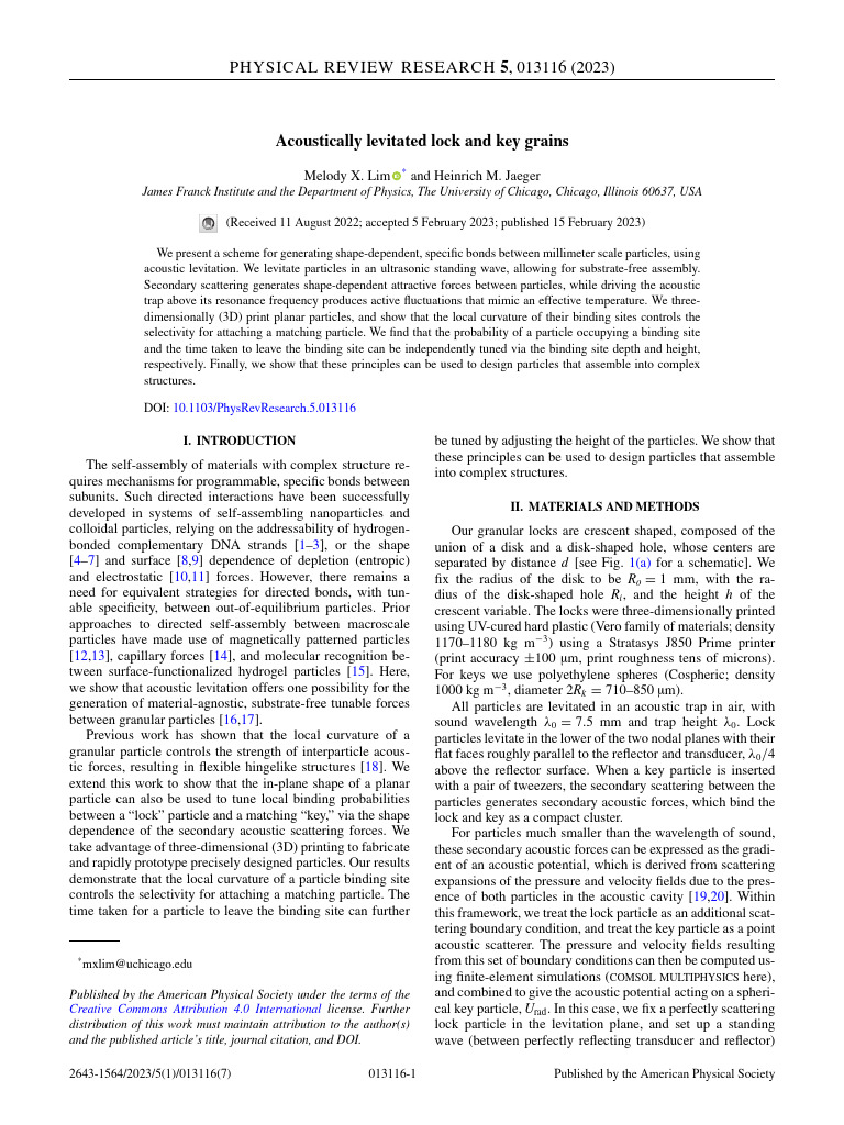 Lim and Jaeger - 2023 - Acoustically Levitated Lock and Key Grains ...