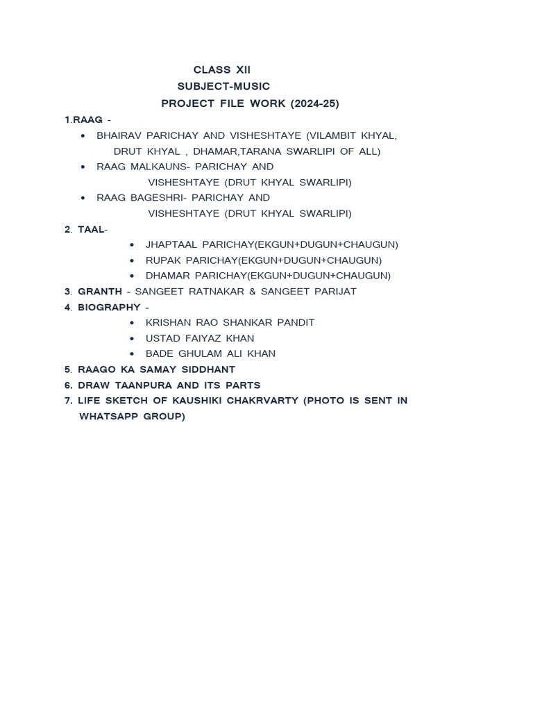 Class XII Music Project 2024-25 | PDF