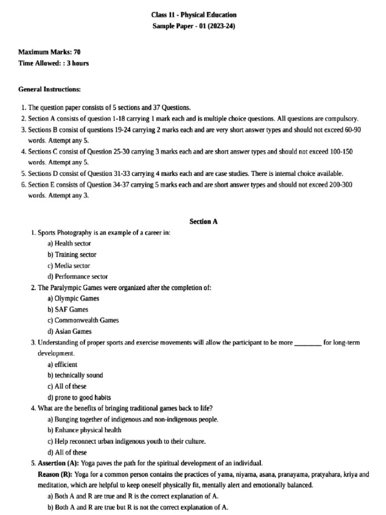 Class 11 Physical Education Half-Yearly Paper | PDF | Anatomical Terms ...