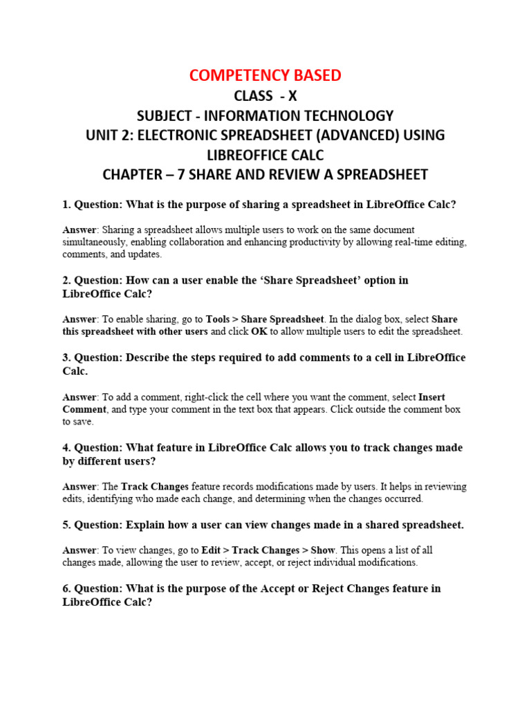 Class X Competency Based Information Technology Chapter - 7 | PDF | Spreadsheet | Software