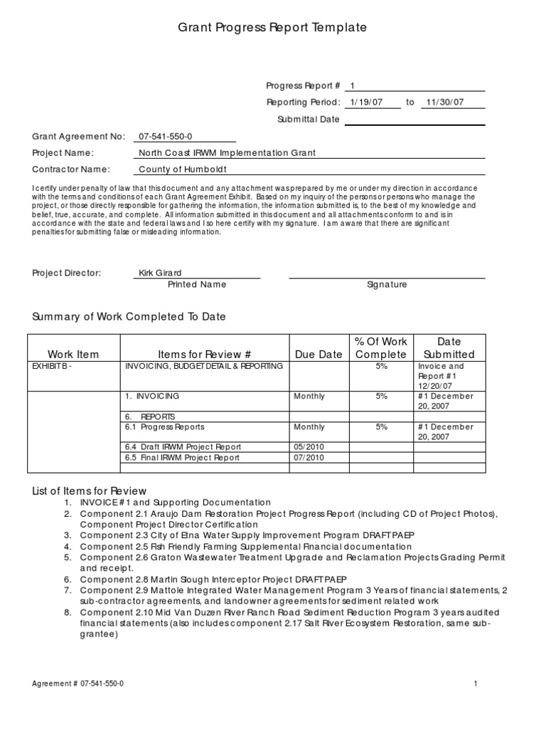 Progress Report Sample | Reclaimed Water | Wastewater