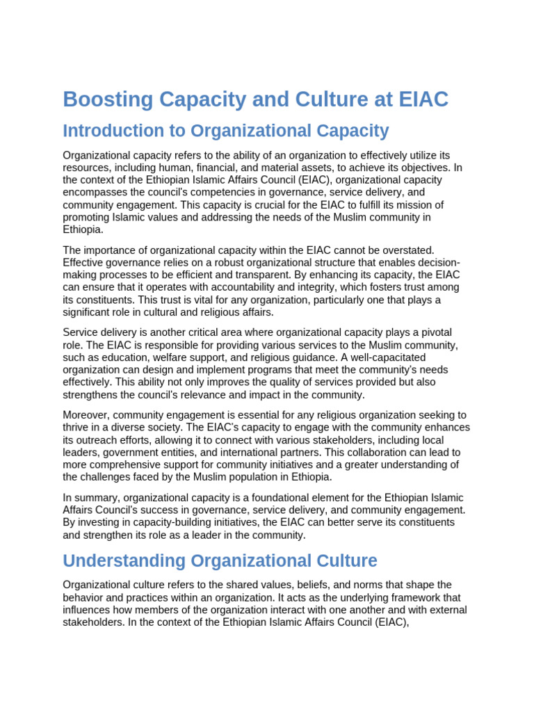 Boosting Capacity and Culture at EIAC | PDF | Organizational Culture | Performance Indicator