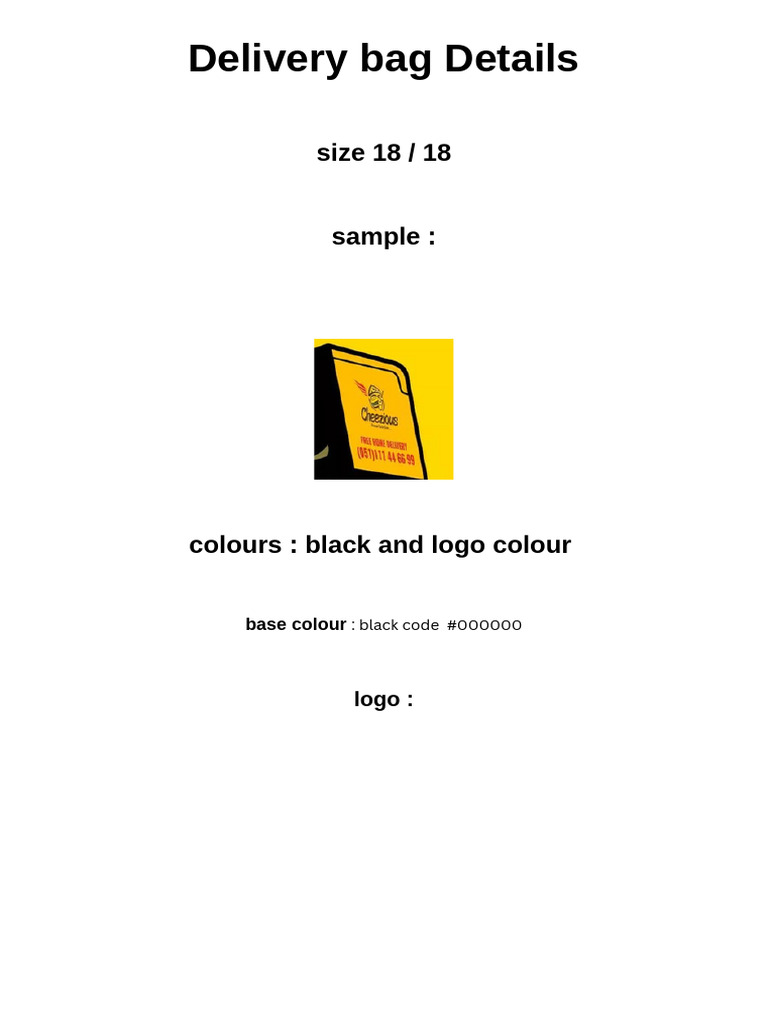 Delivery Bag Details - Docx - 20240514 - 185621 - 0000 | PDF