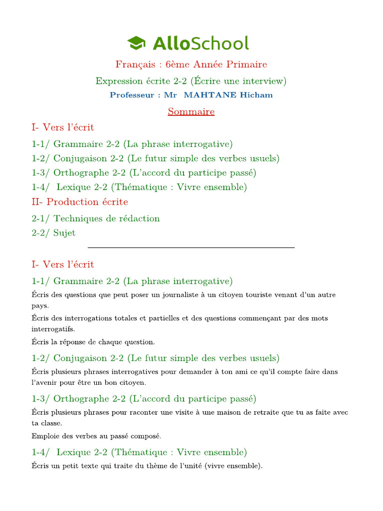 Expression Ecrite 2 2 Ecrire Une Interview | PDF