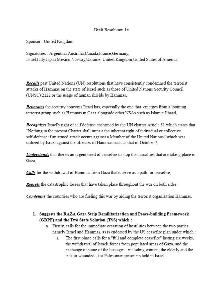 Draft Resolution For GDMUN | PDF | Government Of Israel | Middle East