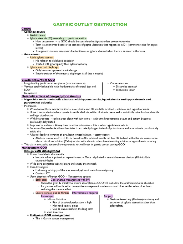Gastric Outlet Obstruction | PDF | Stomach | Diseases And Disorders