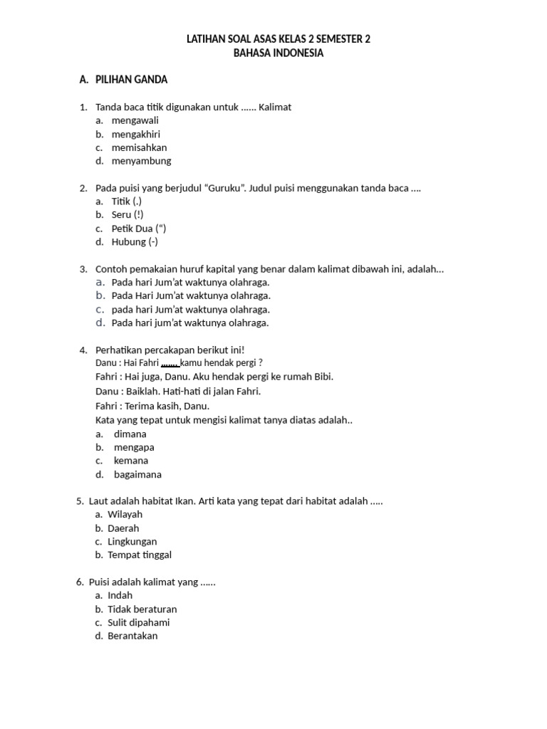 Asas Kelas 2 Bahasa Indonesia | PDF