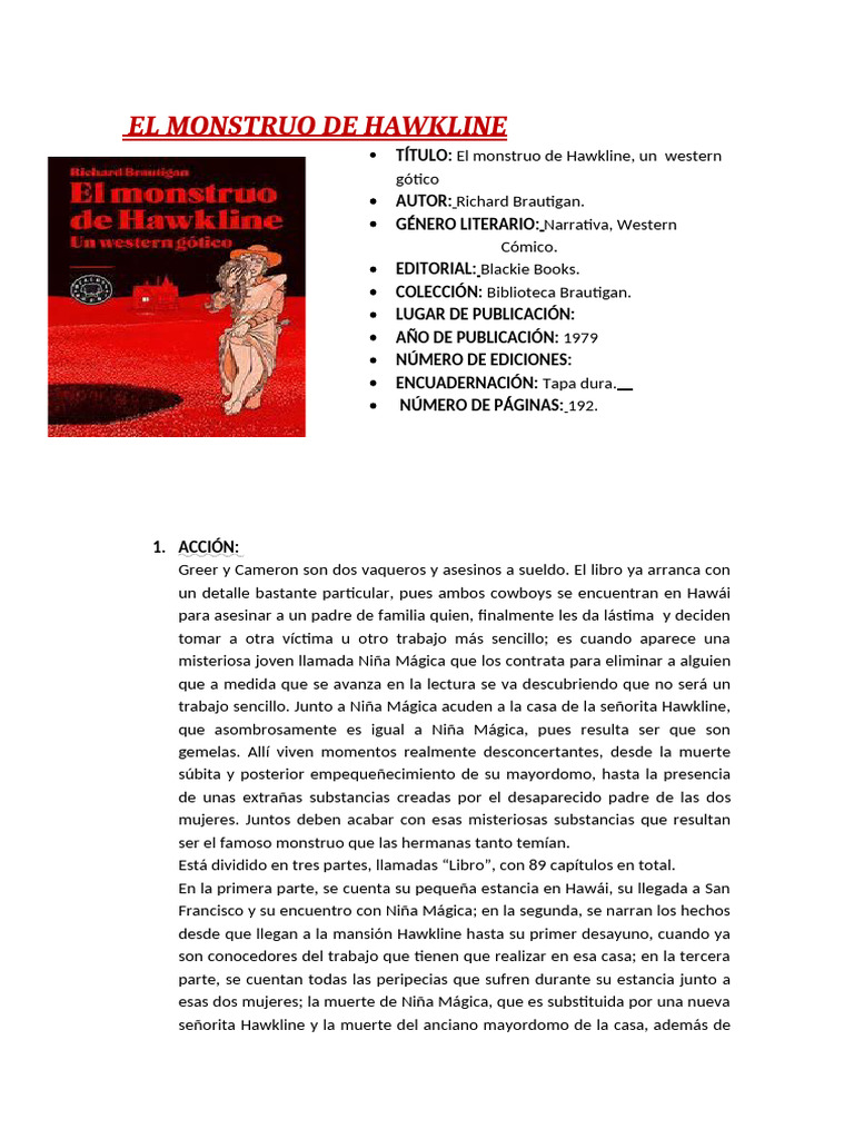 El monstruo de Hawkline: un western gótico | PDF