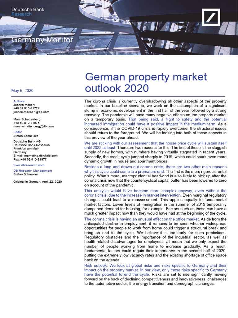 Germany Property Market Outlook 2020 | PDF | Mortgages | Employment