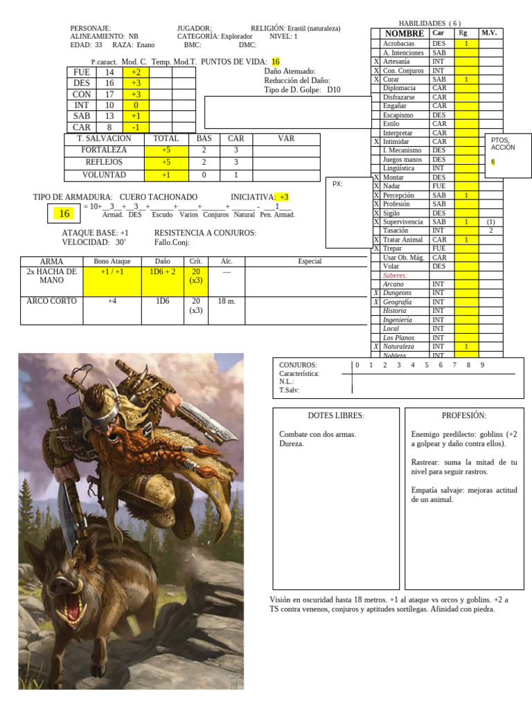 Ficha de Personaje: Explorador Enano | PDF