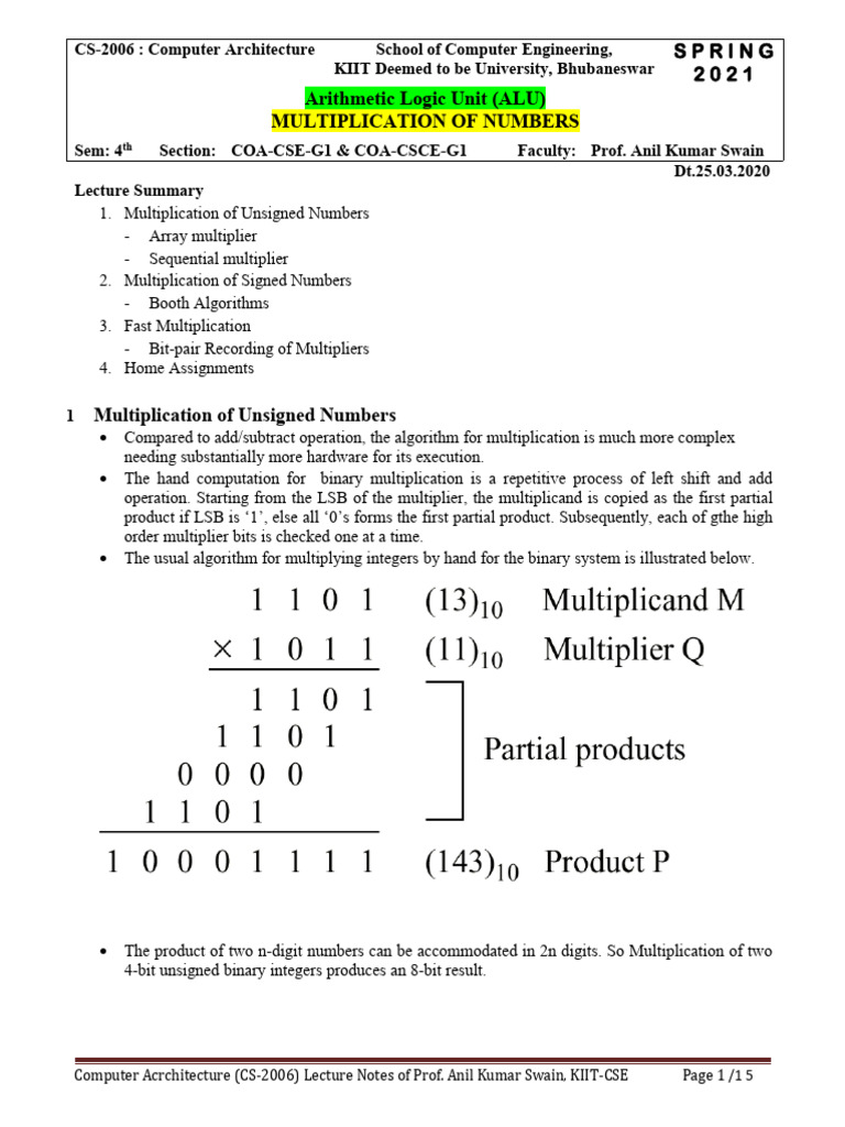 Unsigned Multiplication Techniques | PDF | Multiplication | Mathematics