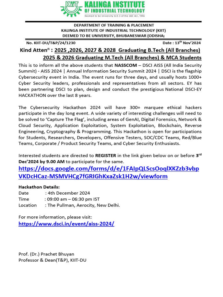 Registration For DSCI-EY-Hackathon For 2025, 2026, 2027 & 2028 Batch | PDF