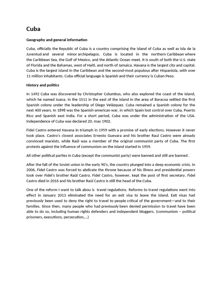 Overview of Cuba: Geography, History, Politics | PDF | Cuba | Fidel Castro