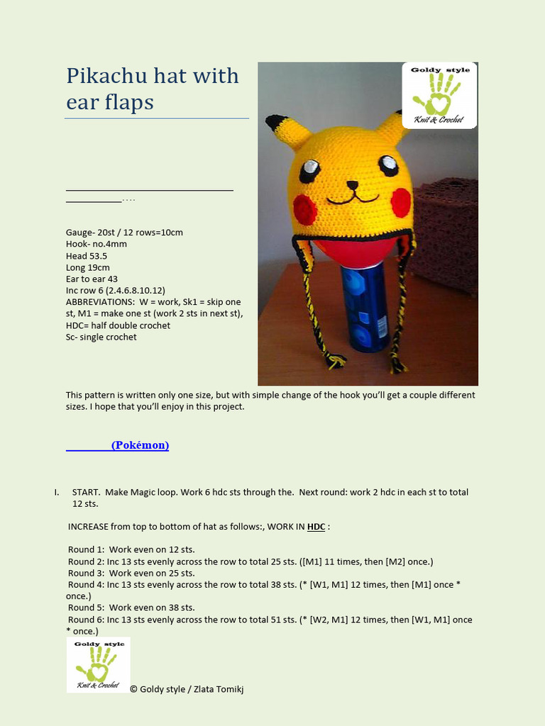 Crochet Pikachu Hat Pattern Guide | PDF | Crochet | Weaving