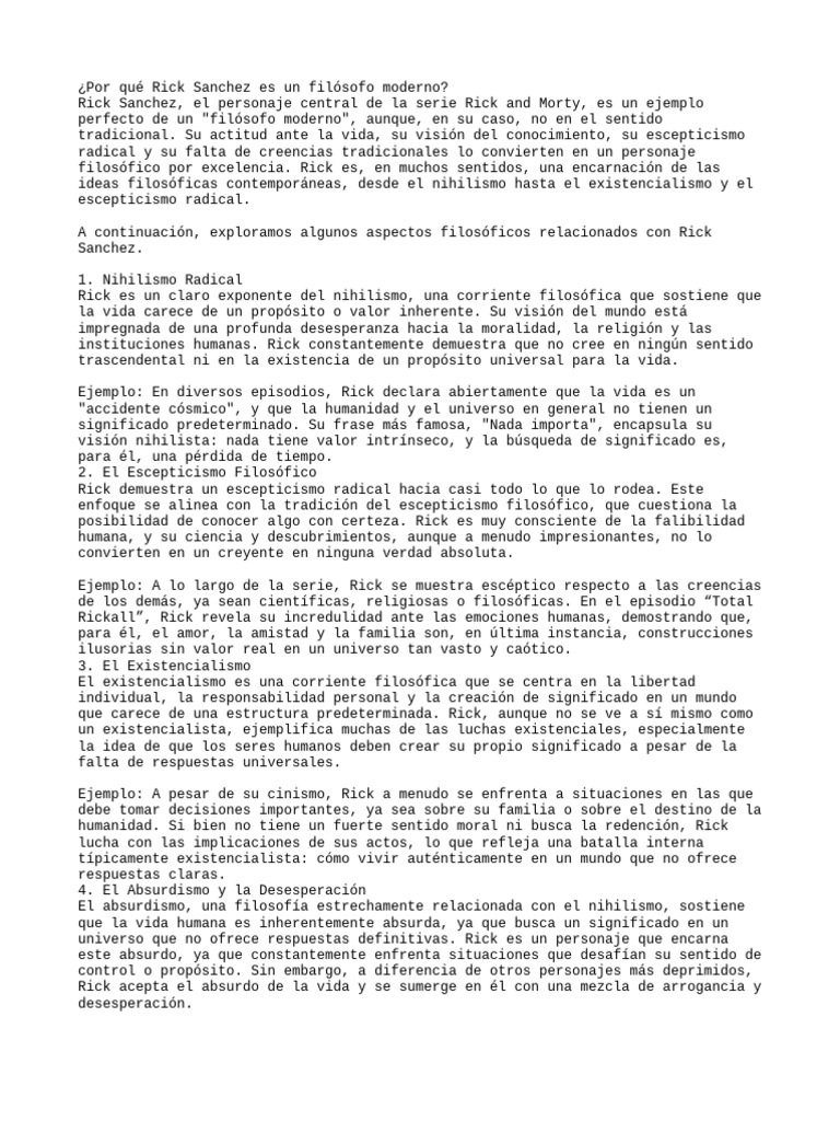 Rick Sanchez: Filósofo del Nihilismo Moderno | PDF | Escepticismo ...