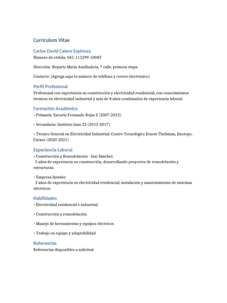 Currículum de Electricidad y Construcción | PDF