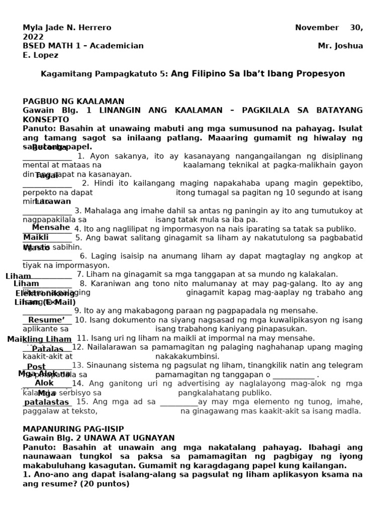 Ang Filipino Sa Iba't Ibang Propesyon | PDF