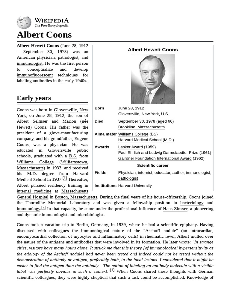 Albert_Coons | PDF | Medical Specialties | Immunology