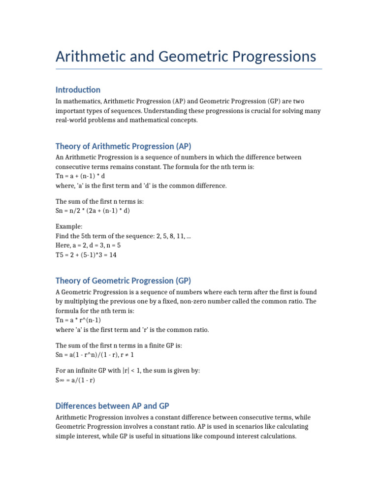 ICSE Arithmetic Geometric Progression Project | PDF
