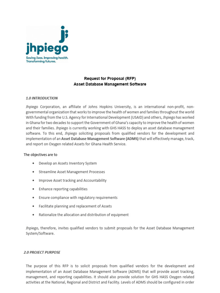 RFP Jhpiego Ghana Asset Database Management | PDF | Request For Proposal | Databases