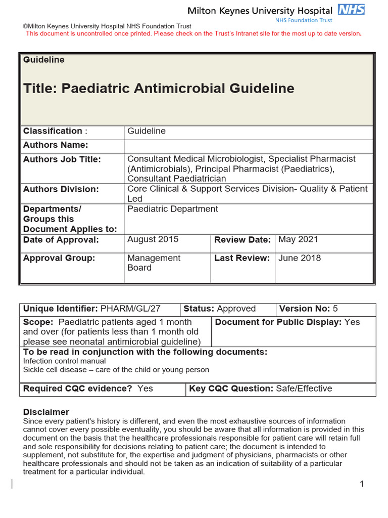 Paediatric Antibiotic Guideline Response 7209 Attachment | PDF ...