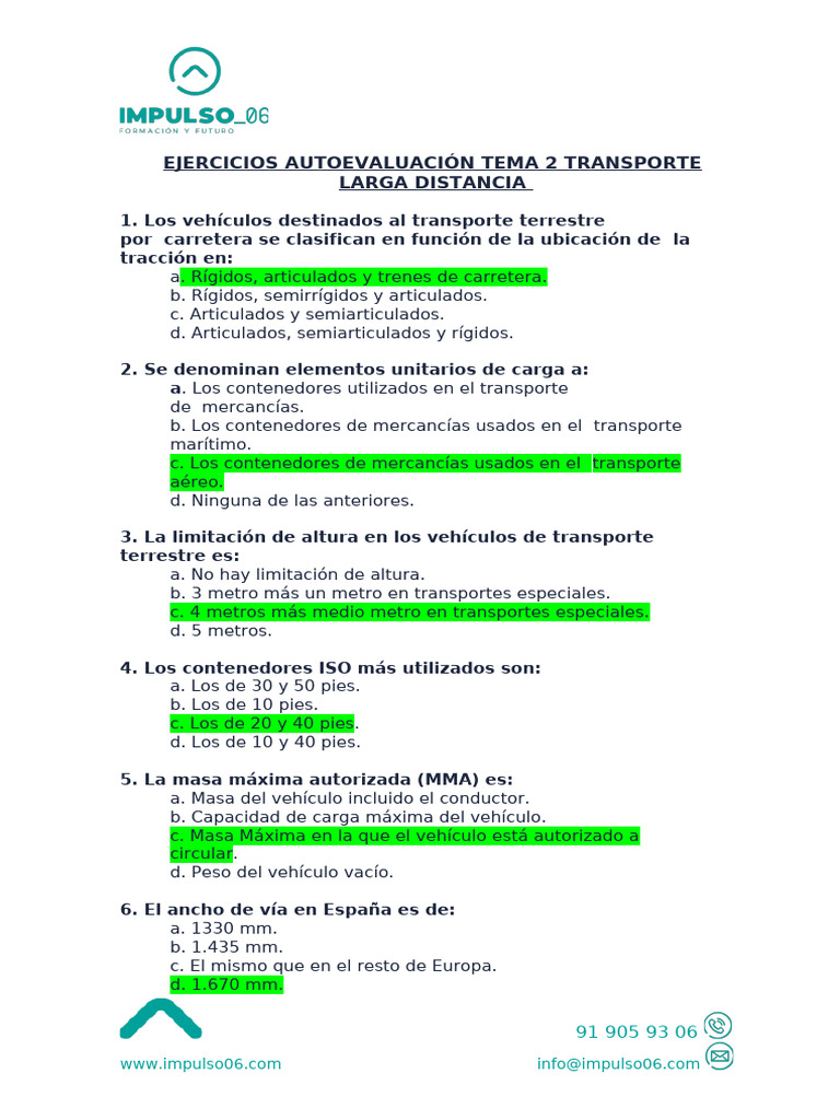 EJERCICIOS AUTOEVALUACIÓN TEMA 2 TRANSPORTE LARGA DISTANCIA SOLUCIONADO | PDF | Transporte