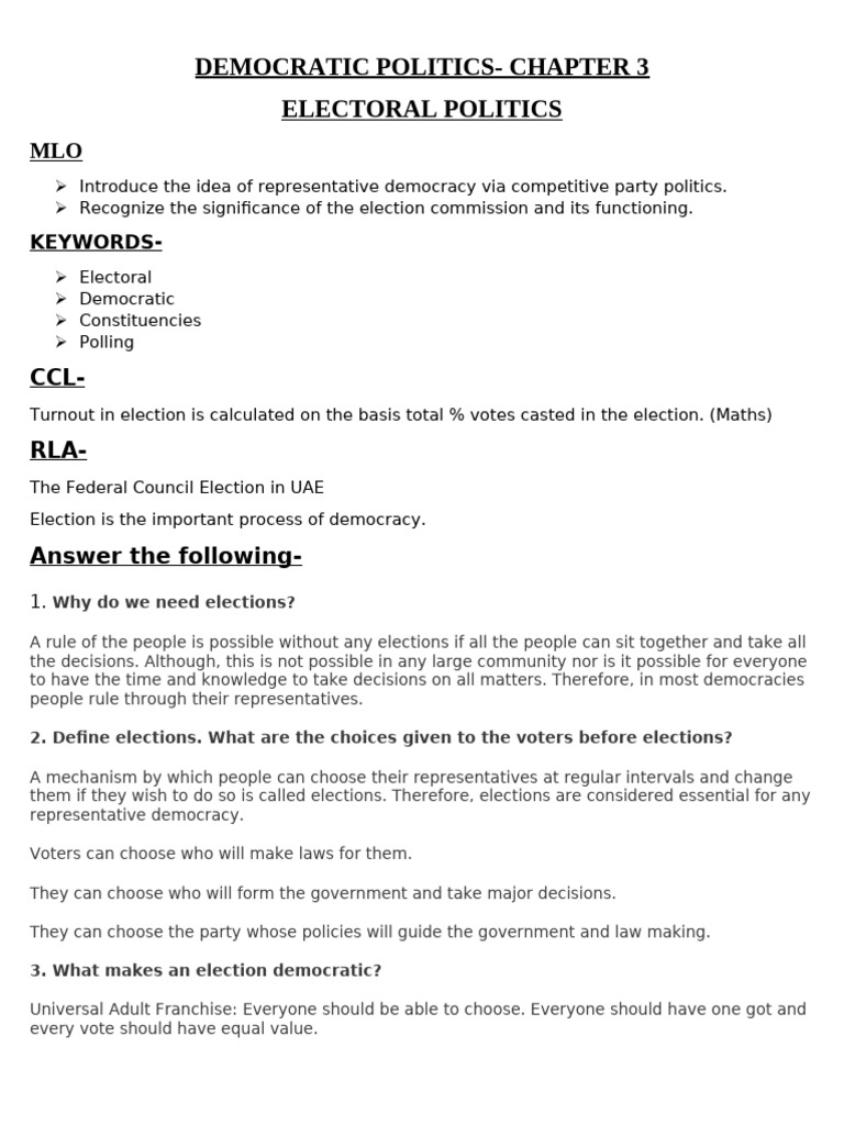 Civics Chapter 3 Electoral Politics | PDF | Elections | Electoral District