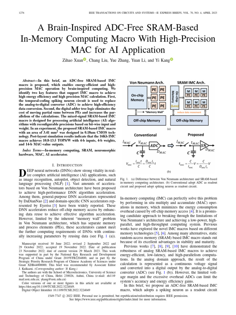 A Brain-Inspired ADC-Free SRAM-Based In-Memory Computing Macro With High-Precision MAC for AI ...