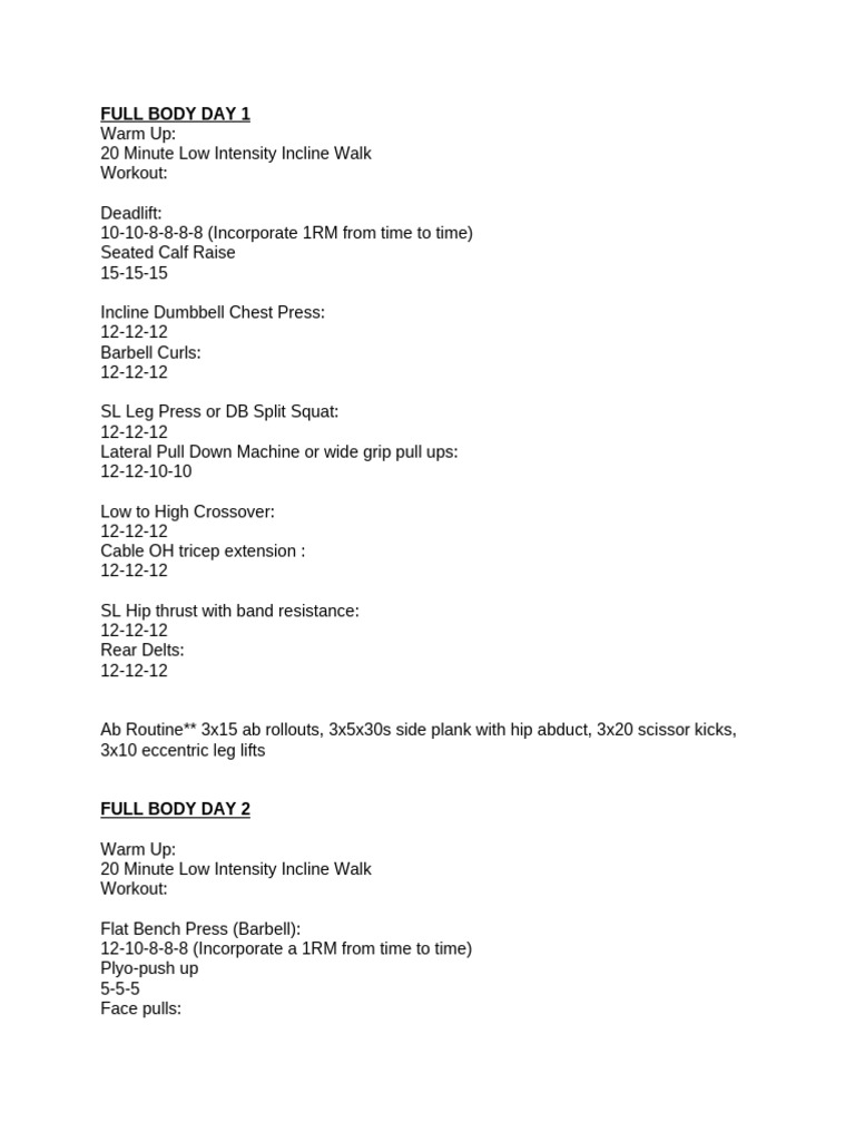 Full Body Workout Plan: 3-Day Routine | PDF