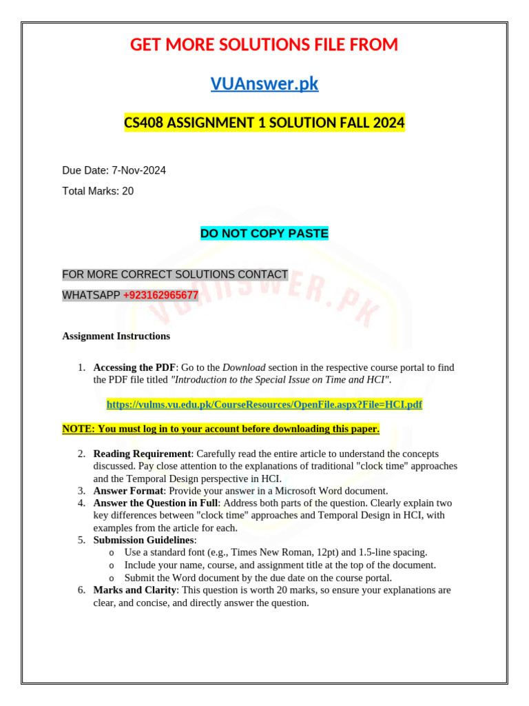 CS408 HCI Assignment 1 Solutions | PDF | Microsoft Word | Software