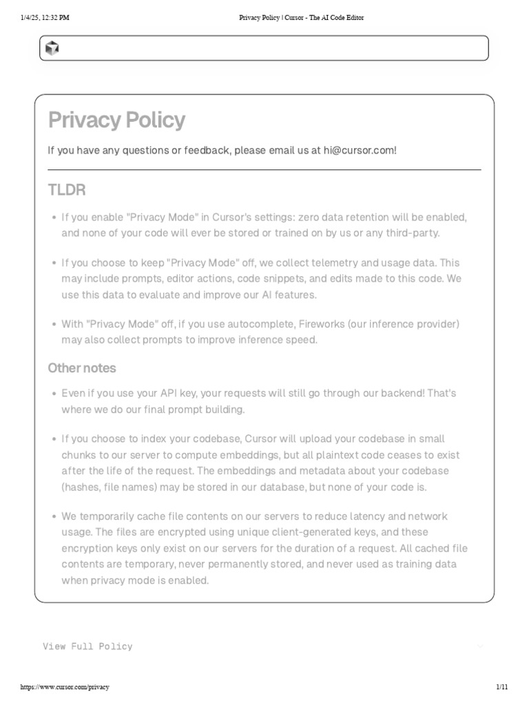 Privacy Policy - Cursor - The AI Code Editor | PDF | Http Cookie | Privacy