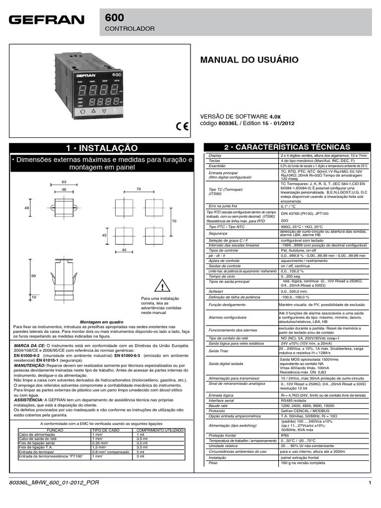 GEFRAN 600-Controlador-Configuravel-46 | PDF | Relé | Termopar