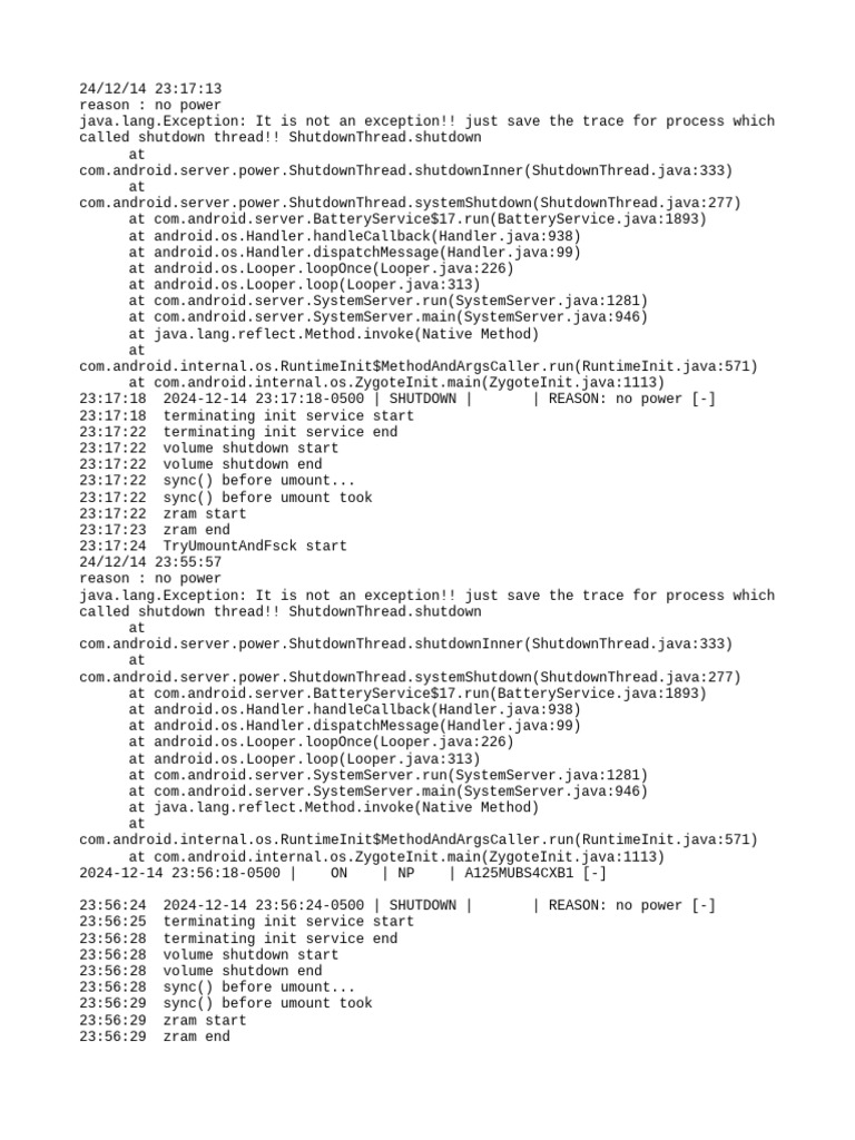 Android Shutdown and Reboot Log Analysis | PDF | Java (Programming Language) | Oracle Acquisitions