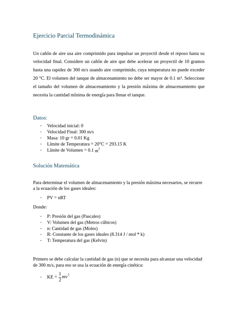 Ejercicio Termodinamica | PDF | Gases | Temperatura
