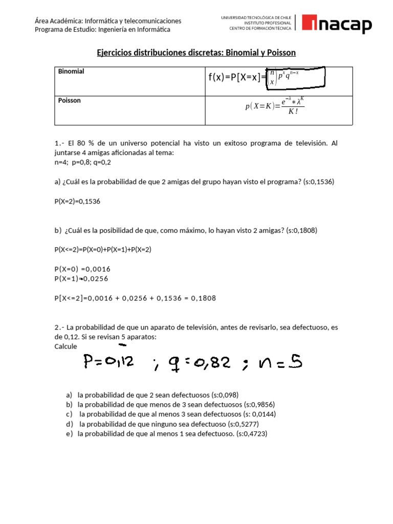 Ejercicios binomial y Poisson | PDF | Distribución de veneno | Enseñanza de matemática