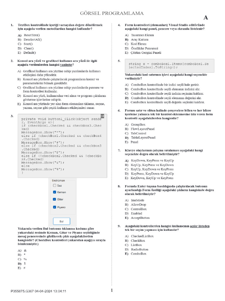 Görsel Programlama Sınav | PDF